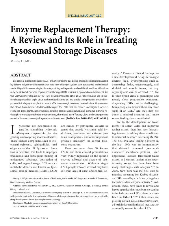 (PDF) Enzyme Replacement Therapy: A Review and Its Role in Treating ...