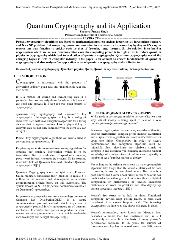 Pdf Quantum Cryptography And Its Application