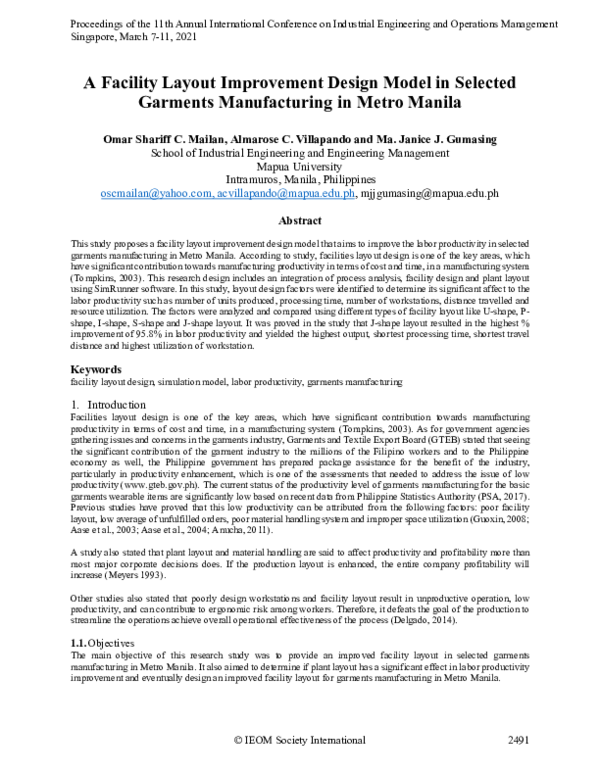 (PDF) A Facility Layout Improvement Design Model in Selected Garments Manufacturing in Metro ...