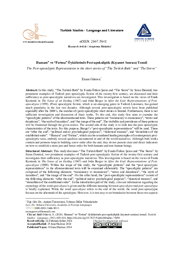 (PDF) Hamam" ve "Fırtına" Öykülerinde Post-apokaliptik (Kıyamet Sonrası ...