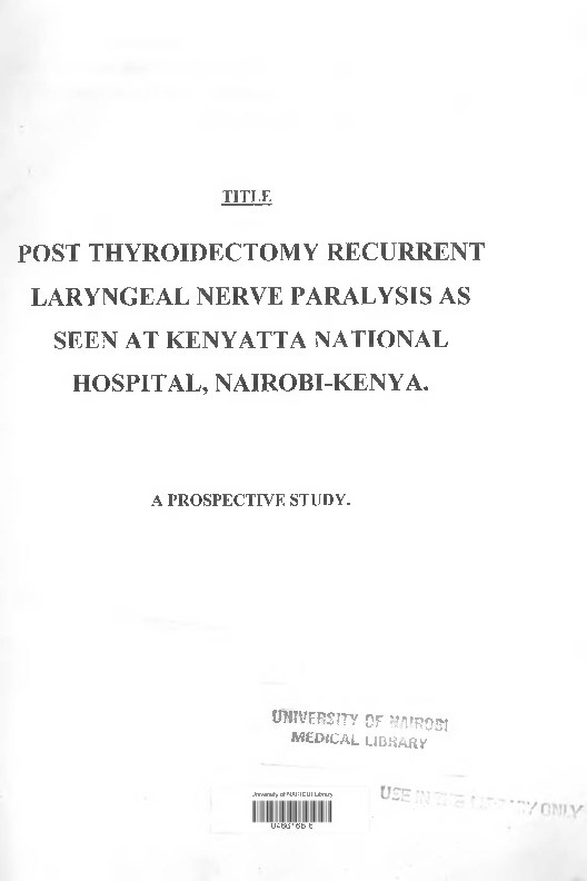 (PDF) Post thyroidectomy recurrent laryngeal nerve paralysis as seen at ...