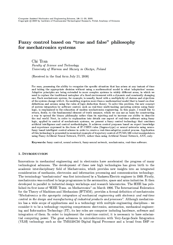 (PDF) Fuzzy control based on "true and false" philosophy for mechatronics systems