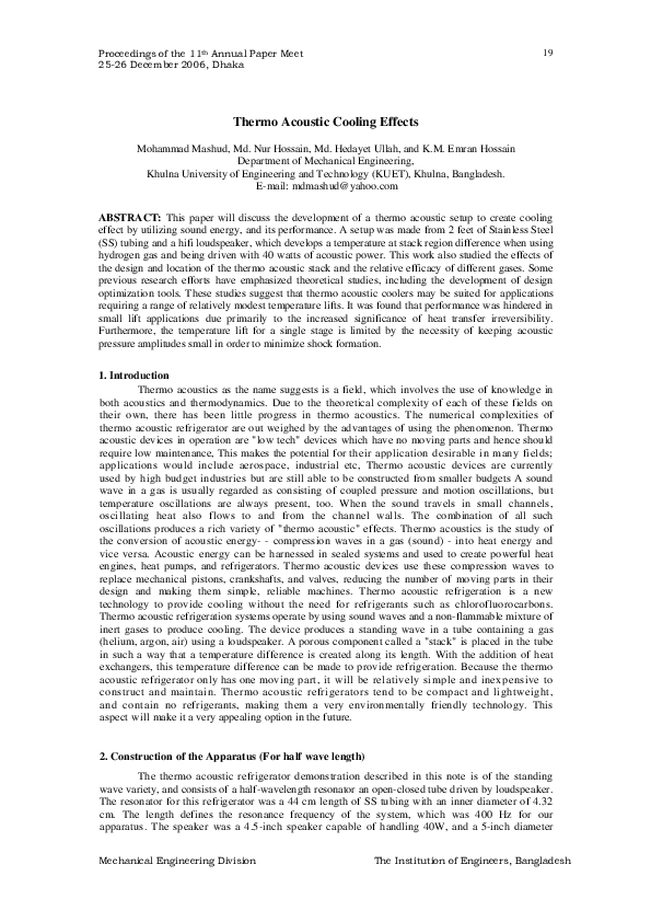 (PDF) Thermoacoustic Cooling Effects