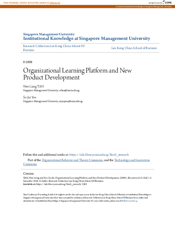 (PDF) Organizational Learning Platform and New Product Development
