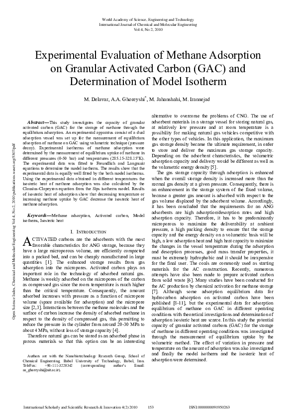 (PDF) Experimental Evaluation Of Methane Adsorptionon Granular ...