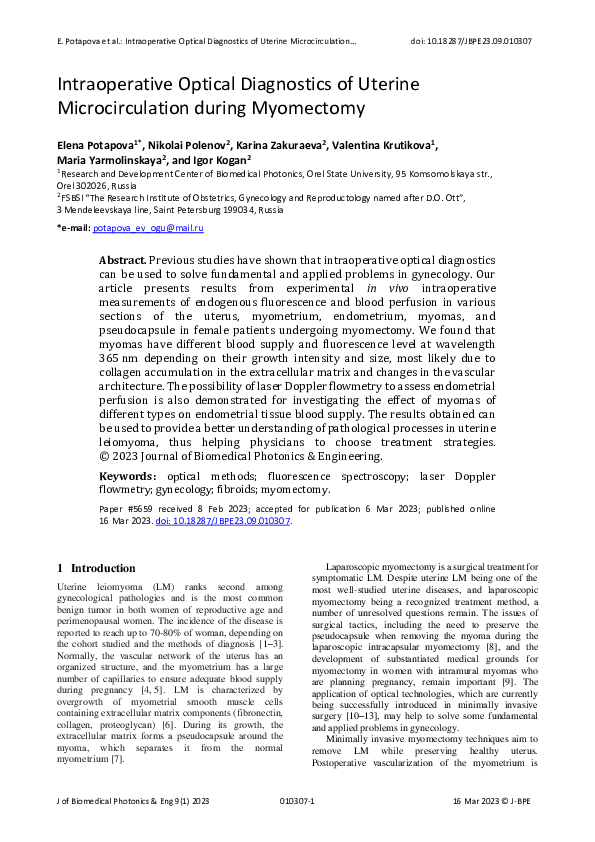 (PDF) Intraoperative Optical Diagnostics of Uterine Microcirculation ...