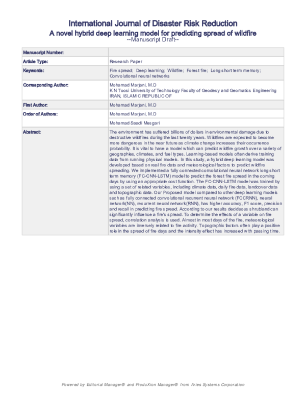 Pdf A Novel Hybrid Deep Learning Model For Predicting Spread Of Wildfire