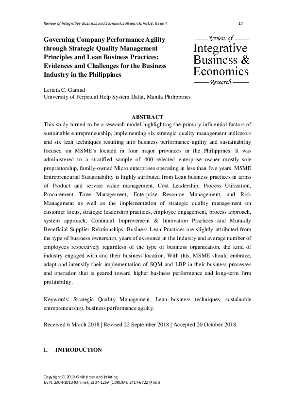 (PDF) Governing Company Performance Agility through Strategic Quality Management Principles and ...