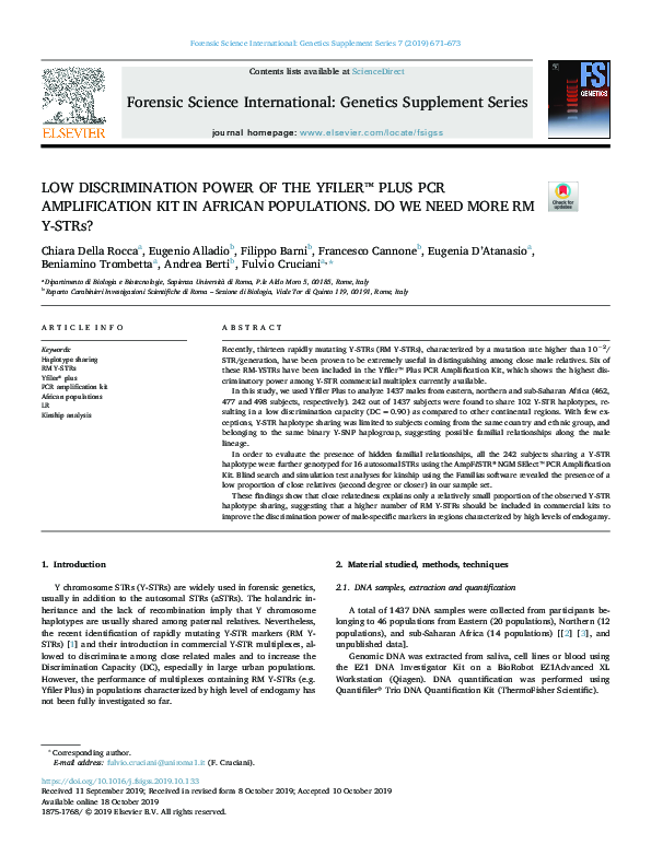 (PDF) LOW DISCRIMINATION POWER OF THE YFILER™ PLUS PCR AMPLIFICATION ...