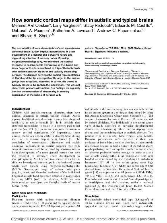 (PDF) How somatic cortical maps differ in autistic and typical brains