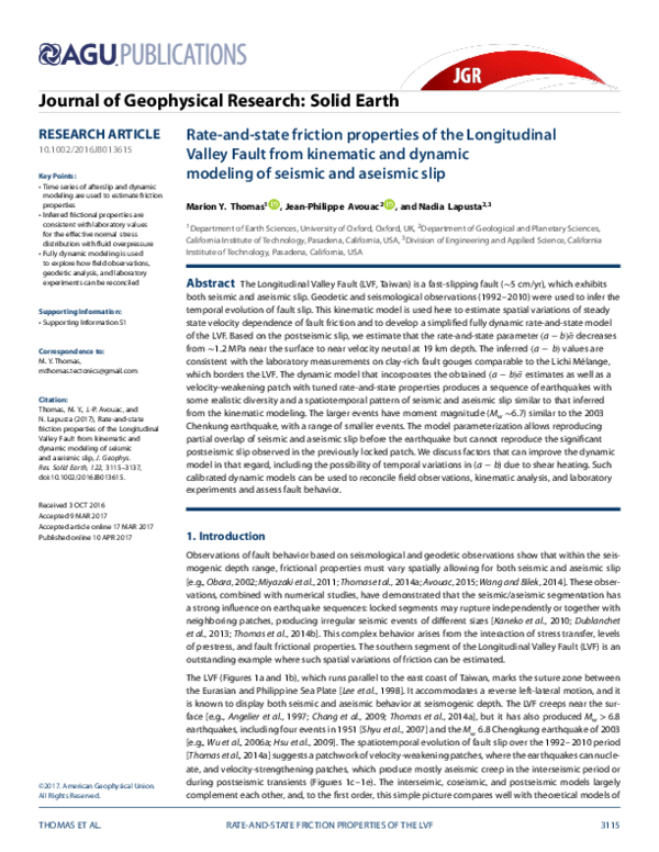 (PDF) Rate‐and‐state friction properties of the Longitudinal Valley ...