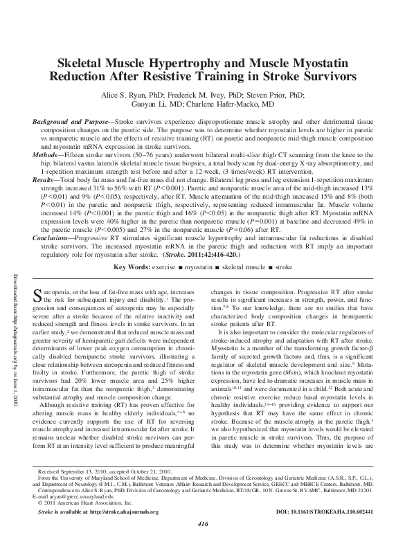 (PDF) Skeletal Muscle Hypertrophy and Muscle Myostatin Reduction After ...