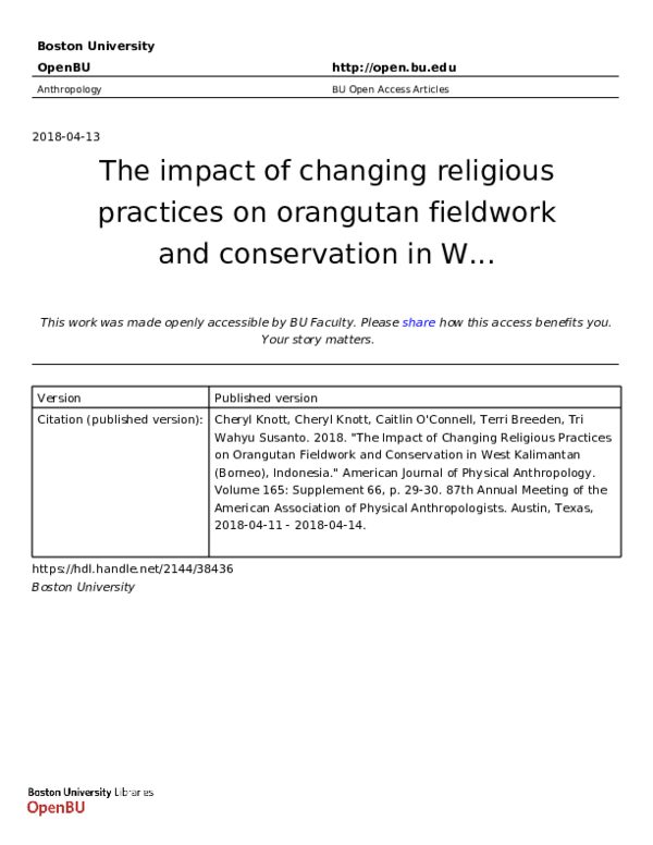 (PDF) The impact of changing religious practices on orangutan fieldwork ...