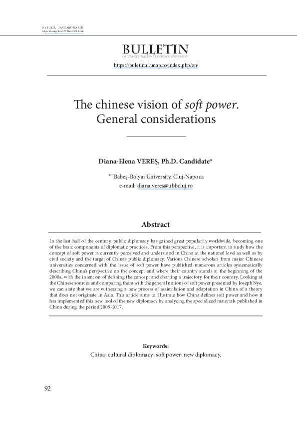 (PDF) The chinese vision of soft power. General considerations