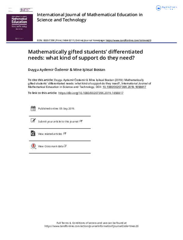 (PDF) Mathematically gifted students’ differentiated needs: what kind ...