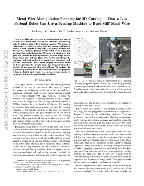 (PDF) Metal Wire Manipulation Planning for 3D Curving -- How a Low ...