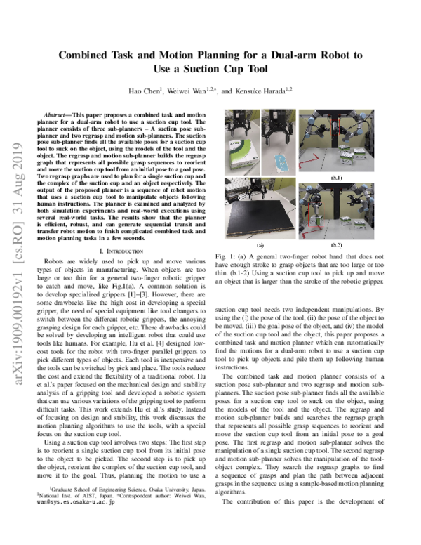 (PDF) Combined Task and Motion Planning for a Dual-arm Robot to Use a ...