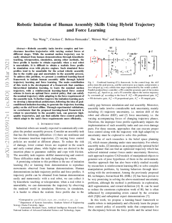 (PDF) Robotic Imitation of Human Assembly Skills Using Hybrid Trajectory and Force Learning