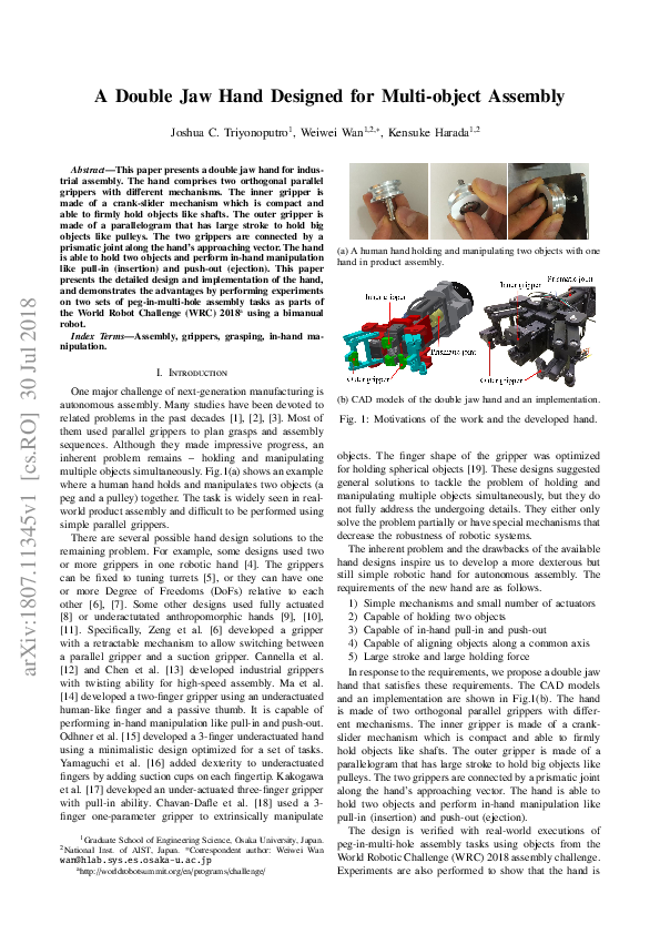 (PDF) A Double Jaw Hand Designed for Multi-Object Assembly