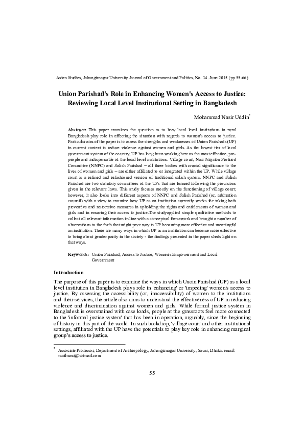 (PDF) Union Parishad's Role in Enhancing Women's Access to Justice ...