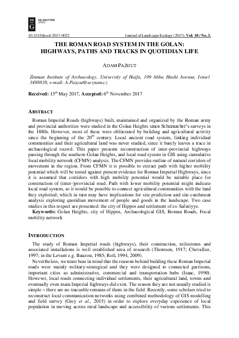 (PDF) The Roman Road System in the Golan: Highways, Paths and Tracks in ...