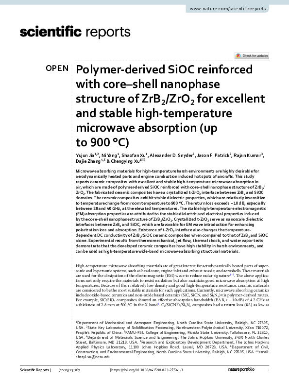 (PDF) Polymer-derived SiOC reinforced with core-shell nanophase structure of ZrB2/ZrO2 for ...