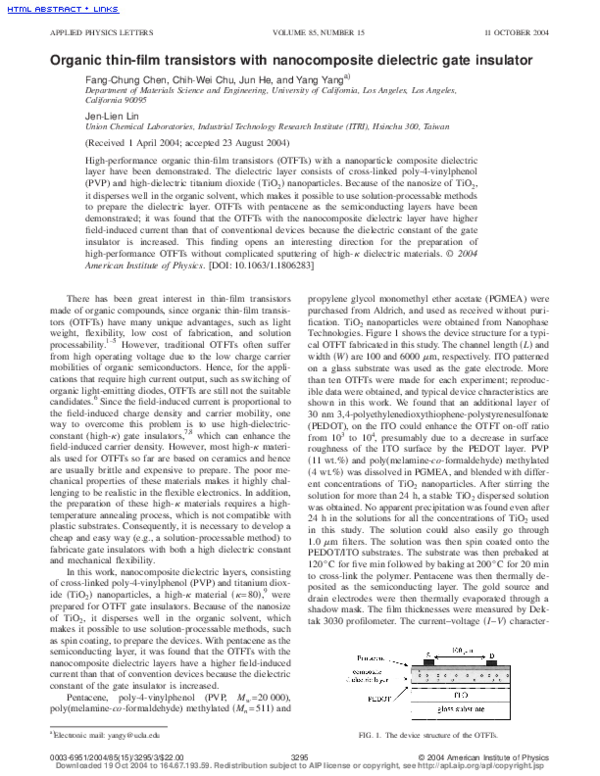 (PDF) Organic thin-film transistors with nanocomposite dielectric gate insulator