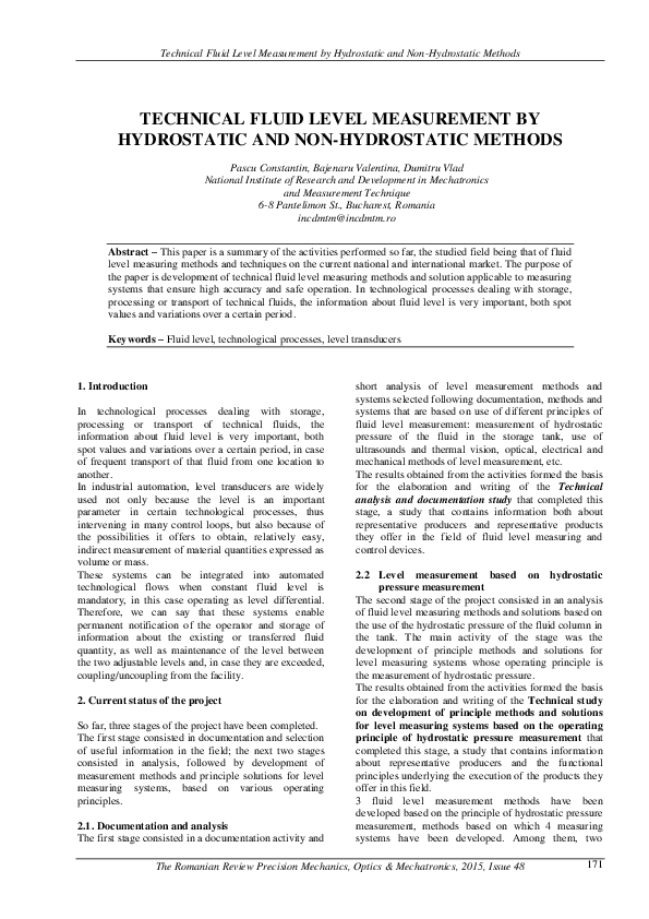 (PDF) TECHNICAL FLUID LEVEL MEASUREMENT BY HYDROSTATIC AND NON-HYDROSTATIC METHODS