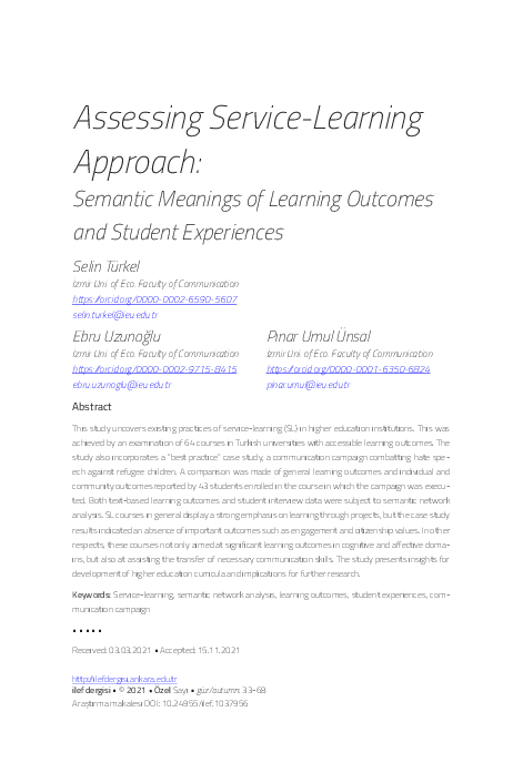 (PDF) Assessing Service-Learning Approach: Semantic Meanings of Learning Outcomes and Student ...