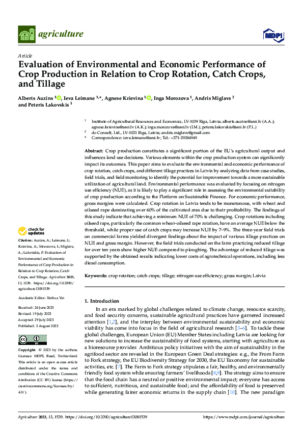 (PDF) Evaluation of Environmental and Economic Performance of Crop ...