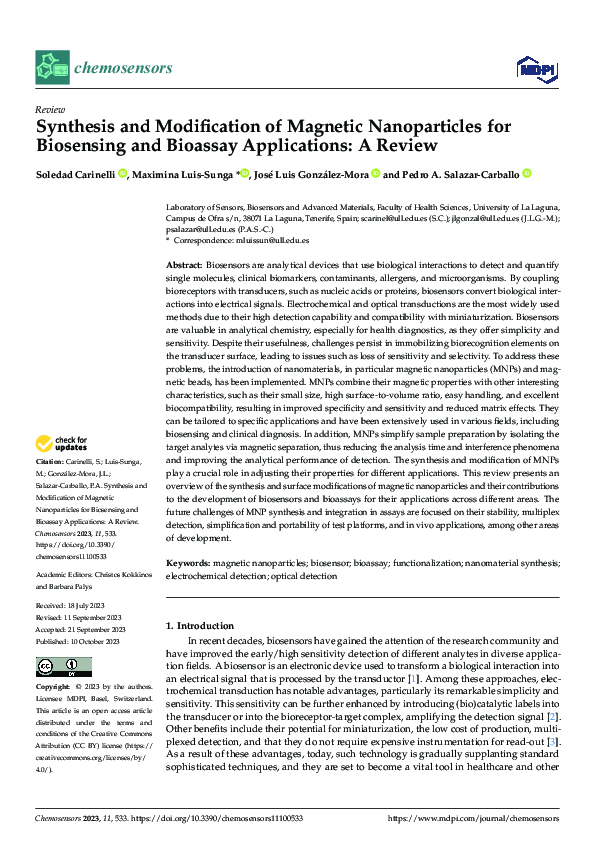 (PDF) Synthesis and Modification of Magnetic Nanoparticles for Biosensing and Bioassay ...