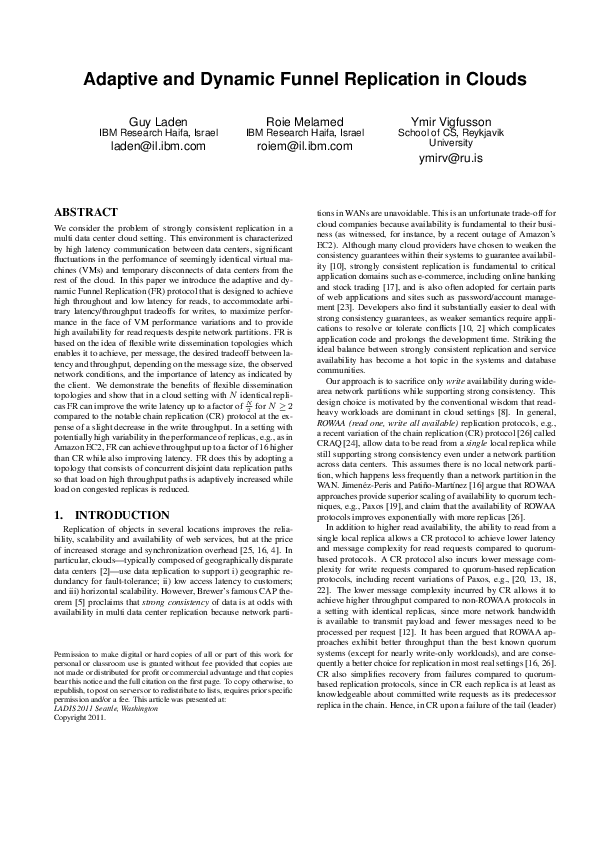 (PDF) Adaptive and dynamic funnel replication in clouds