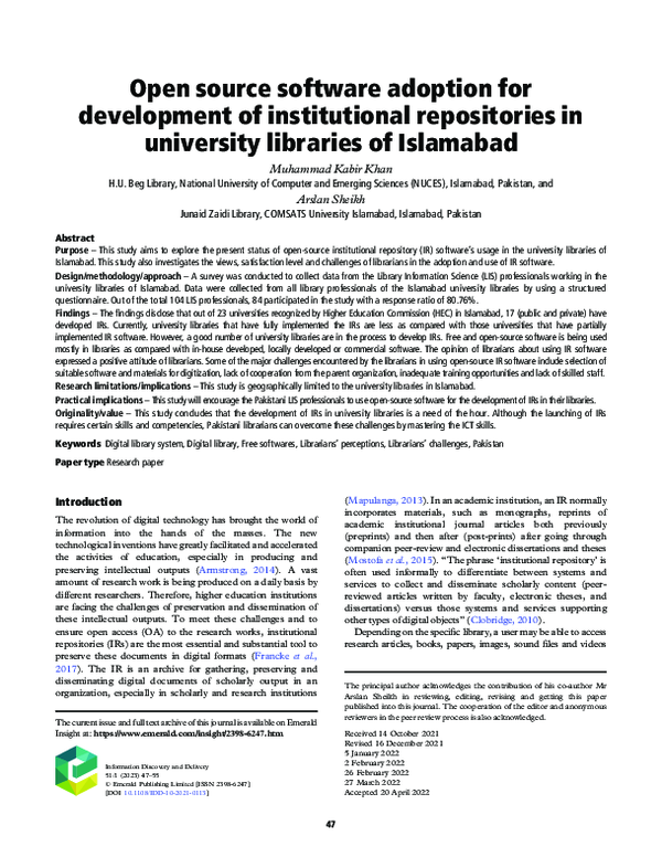 (PDF) Open source software adoption for development of institutional ...