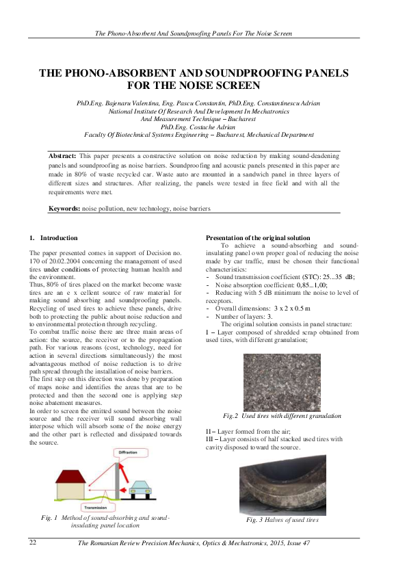 (PDF) THE PHONO-ABSORBENT AND SOUNDPROOFING PANELS FOR THE NOISE SCREEN