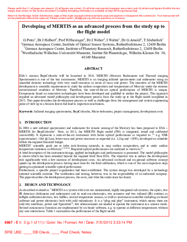 (PDF) Developing of MERTIS as an advanced process from the study up to ...