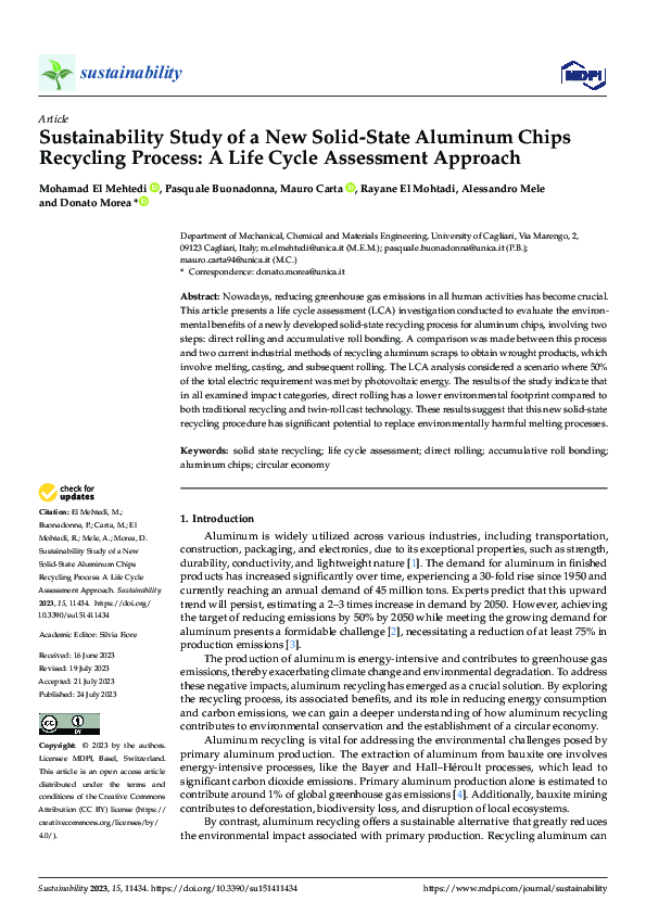 (PDF) Sustainability Study of a New Solid-State Aluminum Chips Recycling Process: A Life Cycle ...
