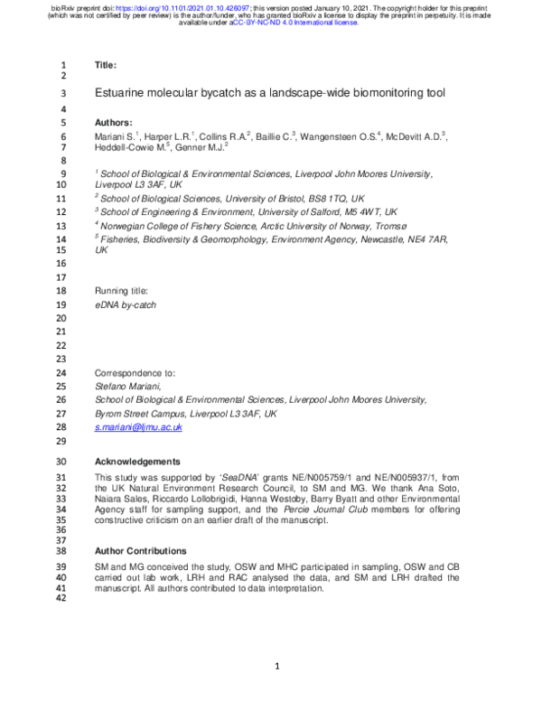 (PDF) Estuarine molecular bycatch as a landscape-wide biomonitoring tool