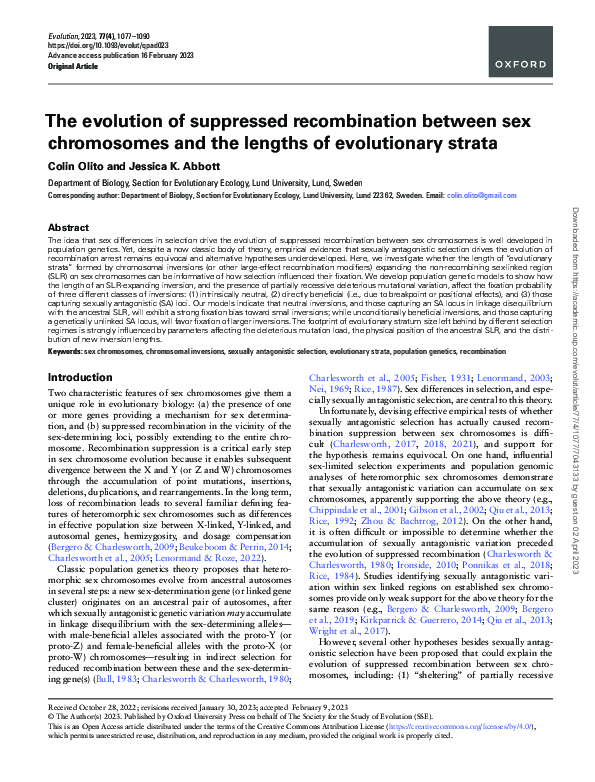 (PDF) The evolution of suppressed recombination between sex chromosomes ...