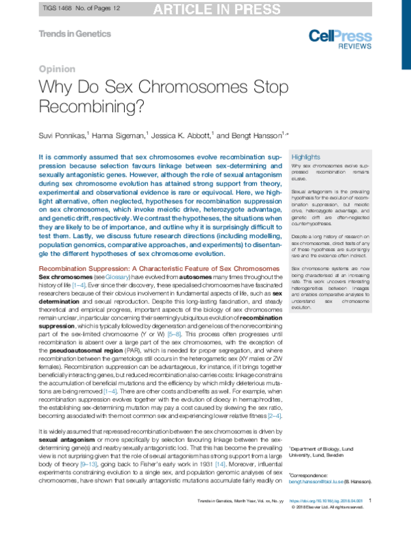 Pdf Why Do Sex Chromosomes Stop Recombining 0554