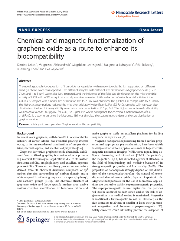 (PDF) Chemical and magnetic functionalization of graphene oxide as a ...