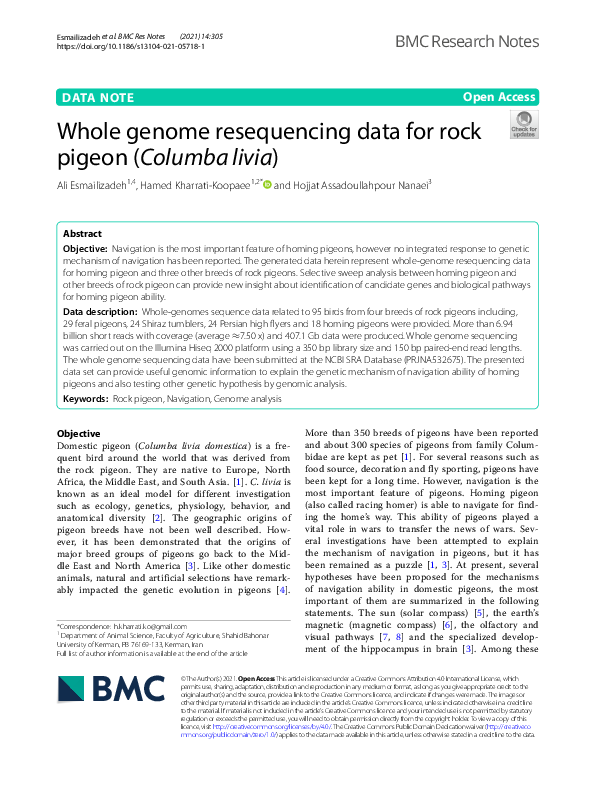(PDF) Genomic Data for Rock Pigeon Navigation Study