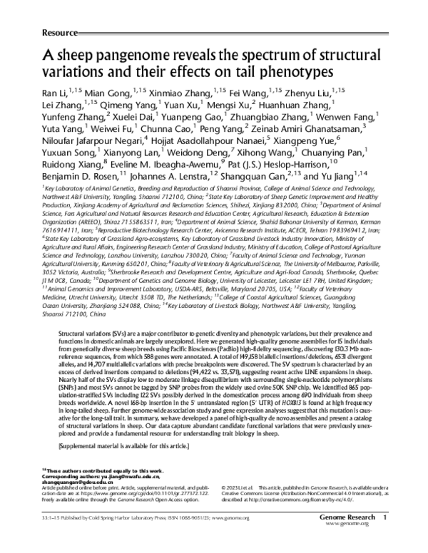 (PDF) Sheep Pangenome Uncovers Structural Variations Linked to Tail Traits