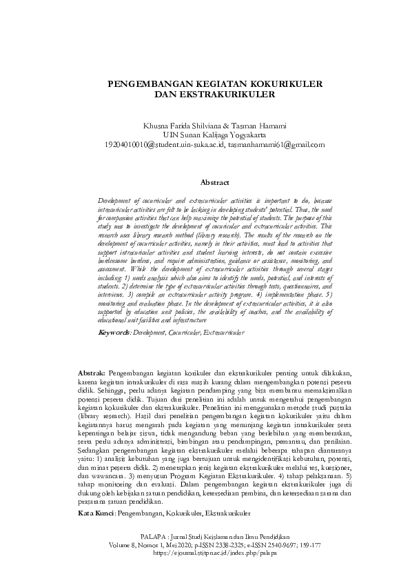Pdf Pengembangan Kegiatan Kokurikuler Dan Ekstrakurikuler
