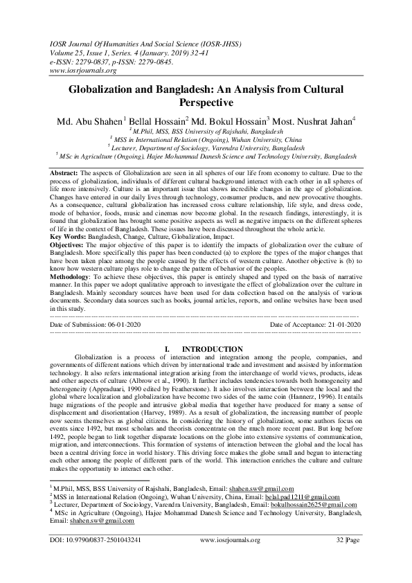 (PDF) Globalization and Bangladesh: An Analysis from Cultural Perspective