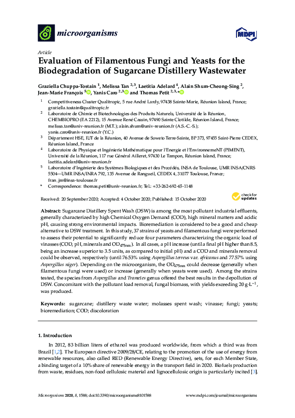 (PDF) Evaluation of Filamentous Fungi and Yeasts for the Biodegradation of Sugarcane Distillery ...