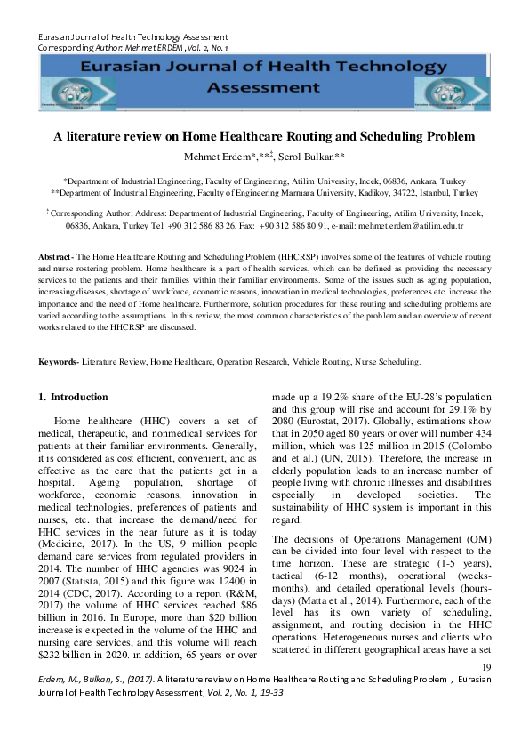 (PDF) A literature review on Home Healthcare Routing and Scheduling Problem