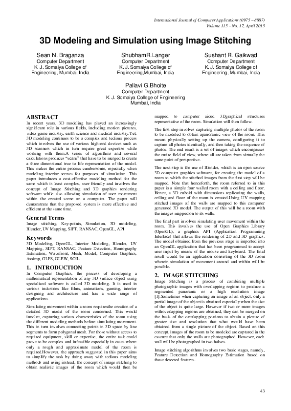 (PDF) 3D Modeling and Simulation using Image Stitching