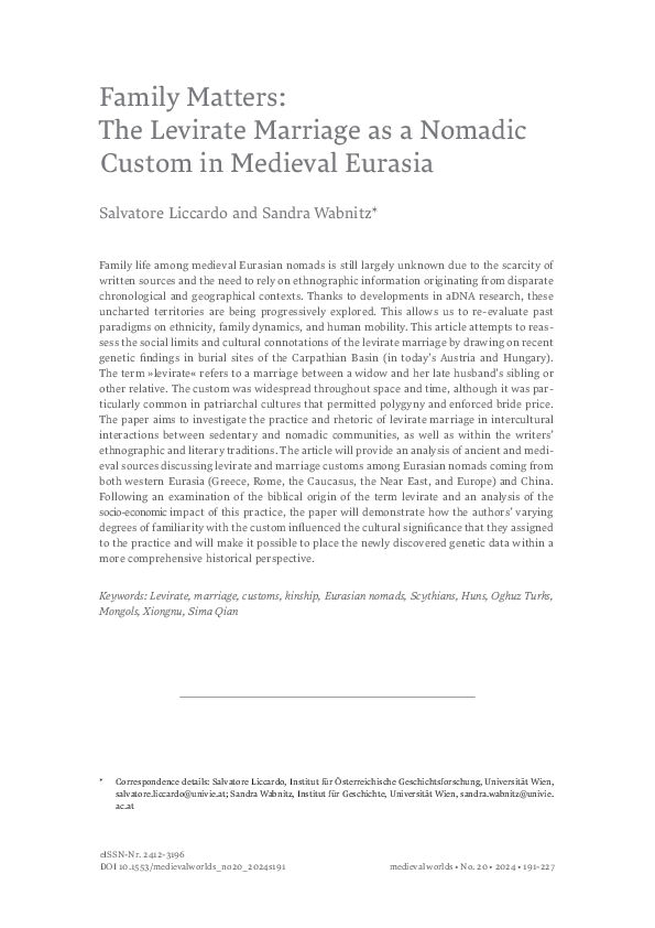 (PDF) Family Matters: The Levirate Marriage as a Nomadic Custom in ...