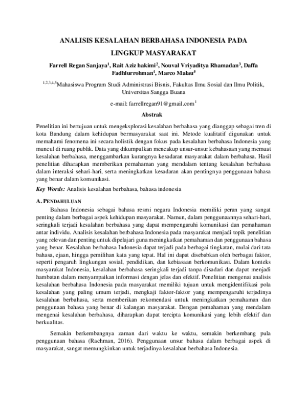 (PDF) ANALISIS KESALAHAN BERBAHASA INDONESIA PADA LINGKUP MASYARAKAT
