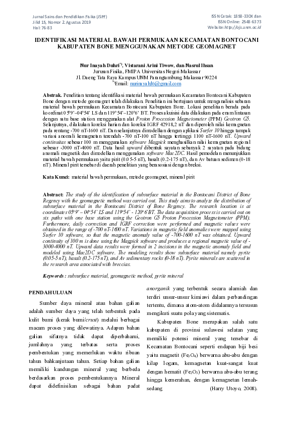 (PDF) Identifikasi Material Bawah Permukaan Kecamatan Bontocani ...